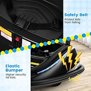 OLAKIDS Bumper Car for Toddlers, 12V Kids Electric Ride on Toy with Remote Control, Battery Powered Vehicle Racer for Baby, 360 Degree Spin Rotation, Colorful Flashing LED Lights, Music (Black)