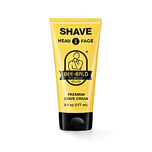 BEE BALD SHAVE Premium Shave Cream Goes On Light & Slick For A Shave That's Incredibly Smooth & Quick For Both Face And Head, 6 Fl. Oz.