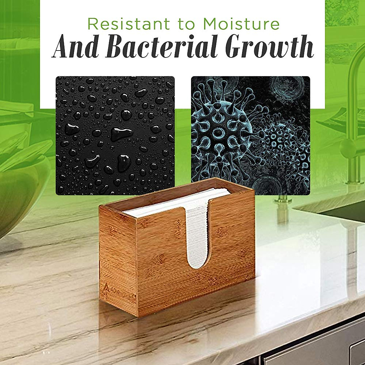 AdirHome Bamboo Paper Towel Dispenser 4.8" x 11.6" x 7.8" - Wall Mount or Countertop for Multifold Hand Napkins - Bathroom, Kitchen, Home or Commercial Use (Espresso)