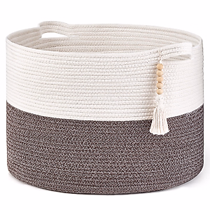 Mkono Extra Large Laundry Basket Woven Cotton Rope Storage Baskets for Blankets Toys Clothes Organizer, Decorative Clothes Hamper with Handle, 21.7" x 13.8"