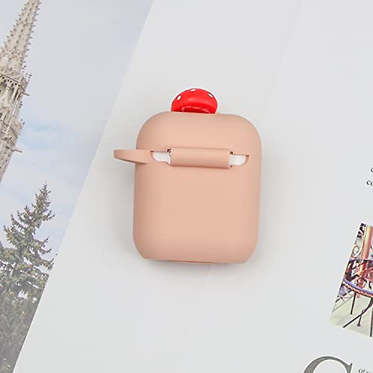 Wonhibo Cute Mushroom Airpod Case, Kawaii Silicone Pastel Pink Cover for Apple Airpods 1st and 2nd Generation with Keychain