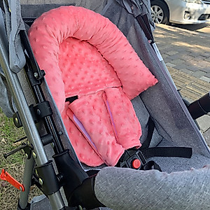 Baby Infant Head and Neck Support Pillow with Seat Belt for Car Seat -Extra Soft 3-in-1 Toddler Car Seat Insert Cushion Pad for Car Seats Water Pink