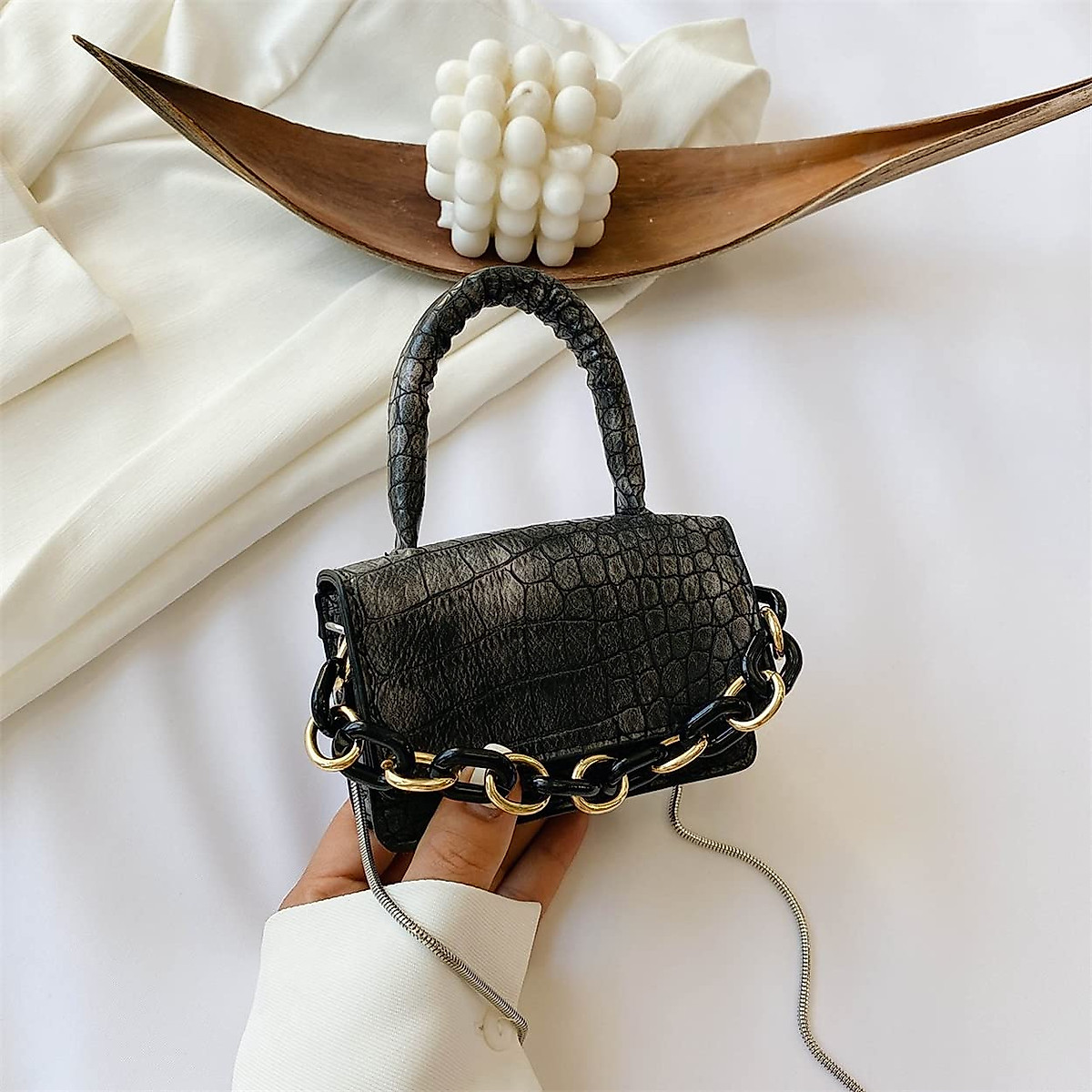 Women's Mini Crocodile Pattern Crossbody Clutch Bag Handbag (Green)