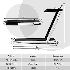 Goplus 2 in 1 Under Desk Treadmill, 2.5HP Superfit Folding Treadmills for Home Office w/Smart APP, Remote Control, LED Display, Bluetooth Speaker, Foldable Walking Jogging Machine (White)