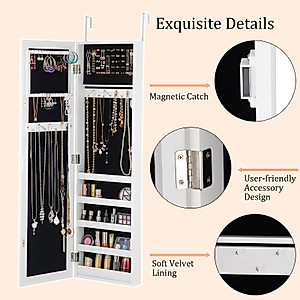 TOMENGBEIAABBCC SPPRANDOM HOMGX Mirrored Wall-Mounted Jewelry Cabinet, Lockable Door Mounted Jewelry Armoires, Full Length Dressing Mirror Jewelry Organizer with 5 Storage Shelves, White