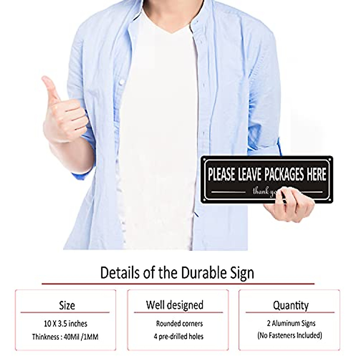 Leave Packages Here Sign Metal, (2 Pack) Package Delivery Sign Instructions, 10" x 3.5" Leave Packages Sign for Front Door, Aluminum Outside Signs, Rust free, Fade Resistant,Weatherproof