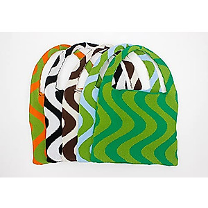 Woven Tote Bag, Knitted Messenger Bag Wavy Striped Shoulder Bag Underarm Colorblocking Women'S Bag (blue-green)