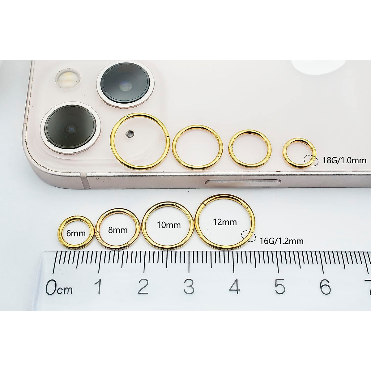 Nose Rings Hoop 316L Stainless Steel Hinged Earrings Rings Hoop 20G 18G 16G Septum Hypoallergenic Nose Ring set Helix Ring Daith Ring Body Piercing Jewelry 4PCS6mm 8mm 10mm 12mm Diameter Plated