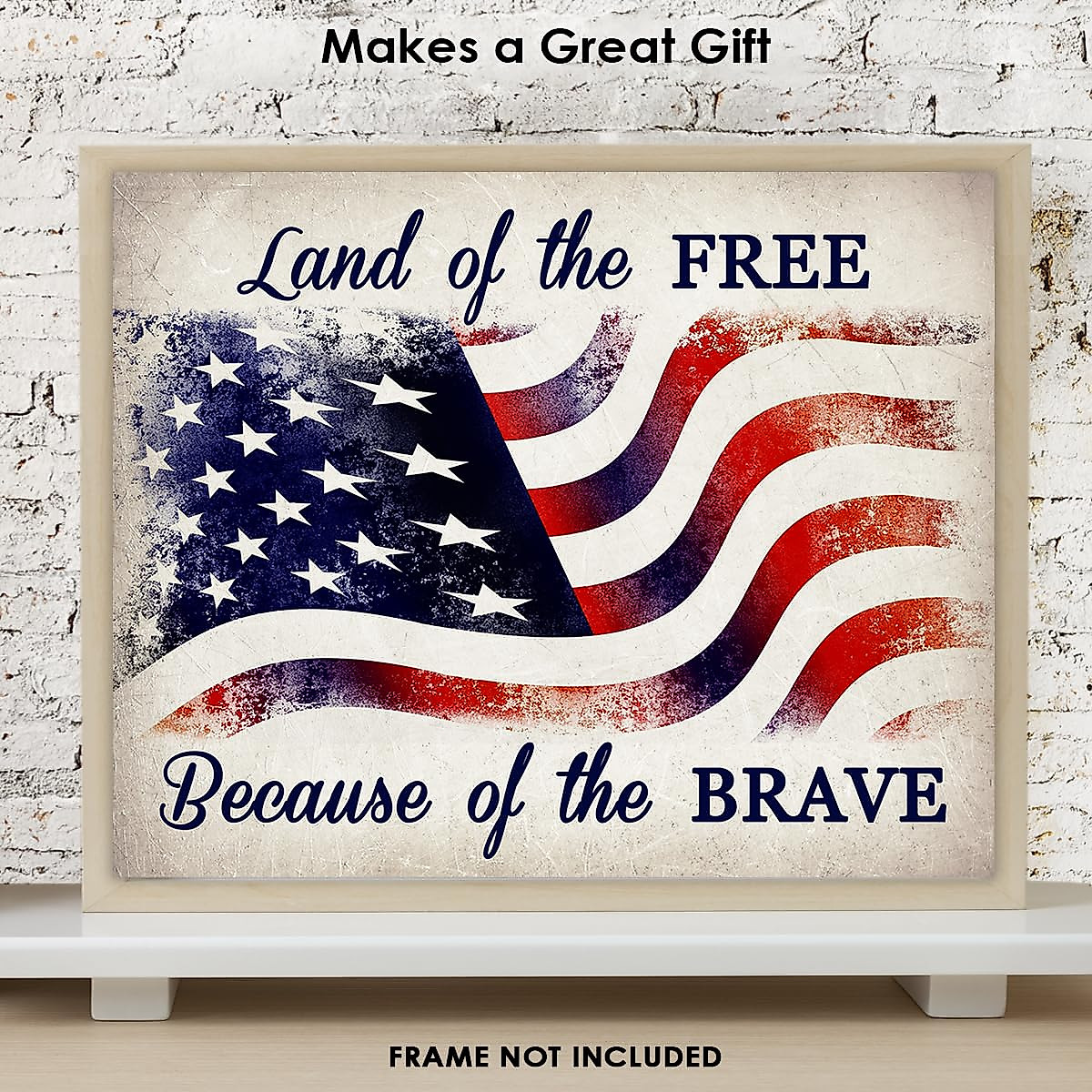 American Flag Poster - Land of the Free 8x10 Wall Art, USA Decorations for Home & Office Decor - Patriotic Posters Perfect for 4th of July, Army, Navy, Air Force & Veterans Day Gifts