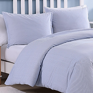 Poppy & Fritz- King Duvet Cover Set, Cotton Reversible Bedding with Matching Sham(s), Casual Home Décor (Oxford Stripe Blue, King)