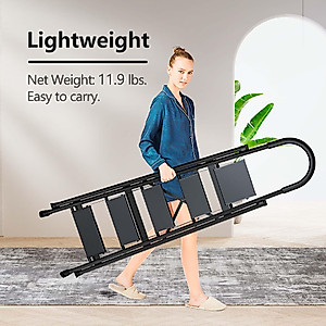 GameGem Lightweight Aluminum 5 Step Ladder Folding Step Stool with Convenient Handgrip Stepladders for 10 Foot High Ceiling with Anti-Slip and Wide Pedal for Home Use Space Saving - Brown Gold