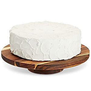 Acacia Wood Cake Stand, Round, Wooden Serving Platter for Appetizer and Dessert Tables at Parties, Birthdays, Weddings, and Restaurants, Rustic-Style (12.75 in)