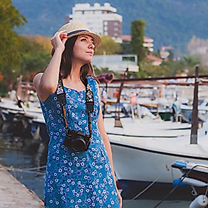 Purple Flower Camera Strap - 2"Wide with Double Layer Cowhide Head,Pure Cotton Embroidery Camera Shoulder Straps,Adjustable Camera Neck Strap for All DSLR / SLR Cameras, Best Gifts for Photographers