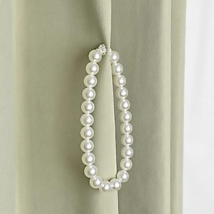 2Pcs Magnetic Pearl Curtain Buckle,Classics Pearl Magnetic Curtain Tiebacks,Rhinestone Magnetic Ball Straps Curtain Tiebacks Magnetic Clips Holdbacks Buckle Pearl White Style (25cm)