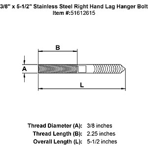 3/8" x 5-1/2" Stainless Steel Right Hand Lag Hanger Bolt