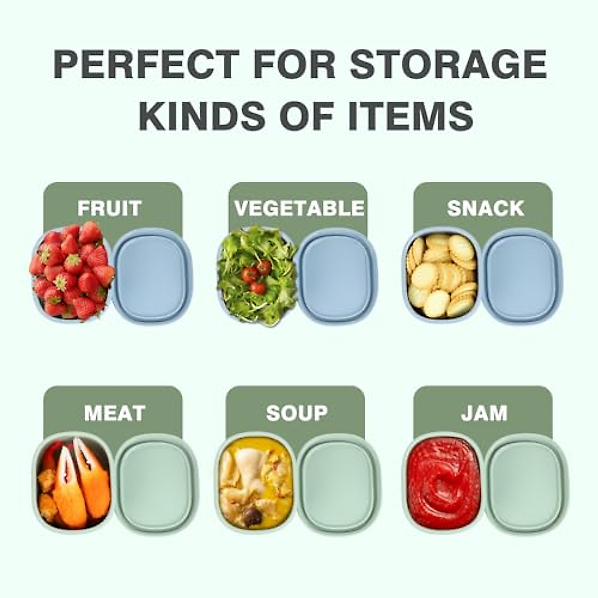 mwellewm 6 Pcs Silicone Food Storage Containers with Lids, Nesting Silicone Snack Box Containers Set Reusable Airtight Dishwasher and Freezer Safe Carry(6.7oz, 10oz, 20oz) - Green and Blue