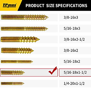10 Pack 5/16-18 x 1-1/2 Inch Hanger Bolts Double Headed Bolts Self-Tapping Screw Hanger Bolts for Furniture (5/16-18" x 1-1/2")