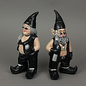 Gnoschitt and Gnofun Thirsty Biker Garden Gnome Statues 7.5 Inches High Funny Indoor Outdoor Figurines