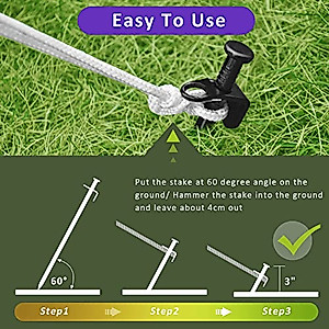 Heavy Duty Steel Tree Stake Kits,Tree Staking and Supports Kits for Young Trees Against Bad Weather, Include 3 PCS Tree Straps for Staking, 3 PCS 11.8 Inch Tree Stakes and 31.2 Feet Rope for Anchoring