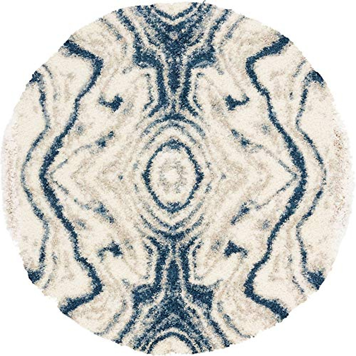 Unique Loom Hygge Shag Collection Area Rug - Valley (5' Round, Blue/ Gray)