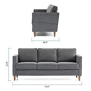 Mellow HANA Modern Linen Fabric Sofa Couch with Armrest Pockets, Dark Heather Grey