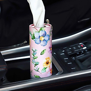 Car Tissue Holder with Facial Tissue Bulk - 4 PK Tissue Tubes for Car - Travel Tissues Perfect Fit for Car Cup Holder Car Tissues Box Round Container