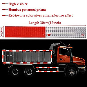 Z-oneMart 20Pcs Red White Micro Prismatic Sheeting Reflective Tape 2" X 12' Waterproof Reflector Tape Self-Adhesive Reflector Sticker Conspicuity Safety Warning Tape for Truck Trailer Pickup