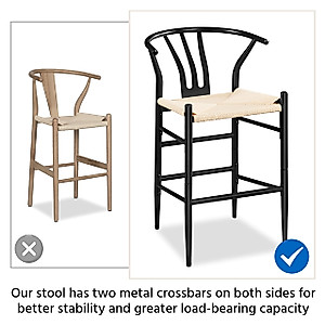 Yaheetech 26'' Weave Counter Stools Set of 4 Barstool Mid-Century Modern Metal Bar Stool Counter-Height Stool Slat Backrest Dining Chair, Black