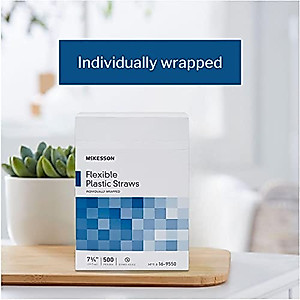 McKesson Flexible Plastic Straws, Individually Wrapped, 7 3/4 in, 500 Count