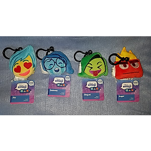 Global Horizons Disney Inside Out Reversible Plush Emoji Backpack Clip Keychain Set: Joy - Sadness - Anger - Disgust