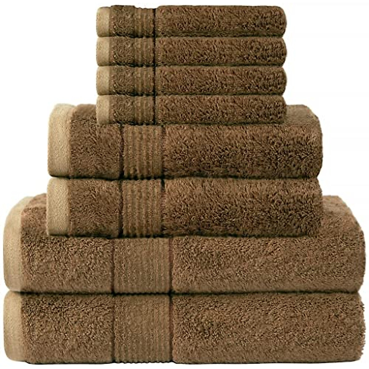 PRIME COLLECTIONS Ultra Soft Luxury Bamboo Cotton Bath Towel Set 8 Piece Towels 600 GSM 2 Bath Towels 2 Hand Towels and 4 Washcloths (Dark Brown, 8)