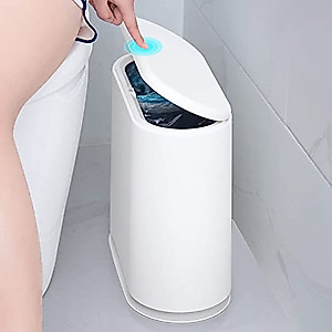 YISTOS 10 Liter Slim Rectangular Waste Bin, Wastebasket with Press Type Lid, 2.4 Gallon Garbage Baskets for Bathroom, Powder Room,Bedroom,Kitchen,Craft Room, Office-Grey Lid