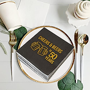 Cheers to 50 Years Napkins Pack of 50 Happy 50th Birthday Cocktail Napkins 50th Wedding Anniversary Paper Disposable Party Napkins Beverage Napkins 3 Ply