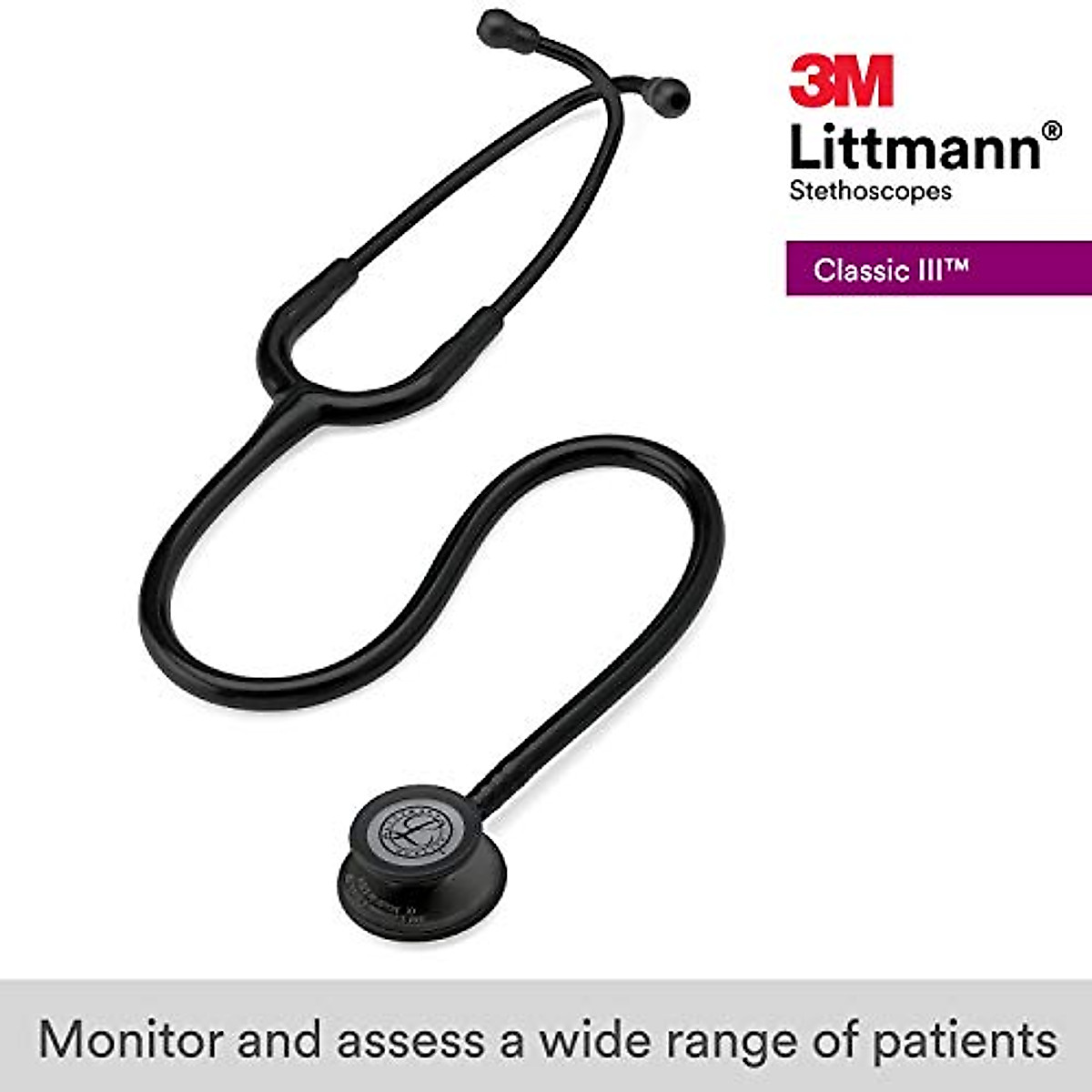 3M Littmann Classic III Monitoring Stethoscope, Black Edition Chestpiece, Black Tube, 27 inch, 5803