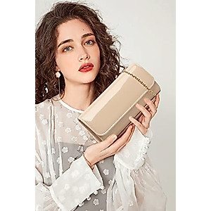 FIVE FLOWER Patent Leather Envelope Clutch Purse Shiny Candy Foldover Clutch Evening Bag for Women (Nude-2)