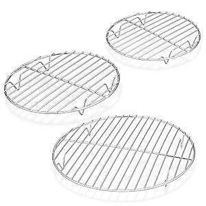 TeamFar Round Cooling Rack Set of 3, 7½ & 9 & 10½ Inch, Stainless Steel Round Baking Steaming Rack Set, Fit for Oven/Pot/Air fryer, Healthy & Dishwasher Safe, Mirror Finish & Smooth Edge