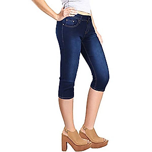 2LUV Women's Stretchy 5 Pocket Skinny Denim Blue Capri Jeans Denim Blue 13