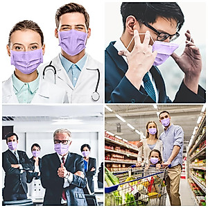 Disposable Face Masks for Adults,Premium 4ply Level2 Masks,MasksDisposable,Individually Wrapped Pack 50(Purple)