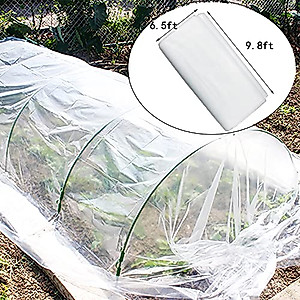 Yowlieu 2 Pcs 6.5'x 9.8' Clear Greenhouse Plastic Sheeting, 6 Mil UV Resistant Polyethylene Greenhouse Film Hoop Green House Plastic Cover for Farms, Agriculture, Garden