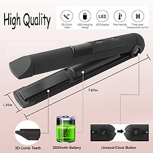 2 in 1 Professional Hair Straightener and Curler USB Rechargeable Shutdown and Boot Protection Function Flat Iron for Hair Ceramic Heating Material for Styling (Matte Black)