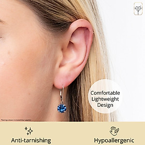 MAX + STONE 925 Sterling Silver 8mm Round March Birthstone Aquamarine Dangle Earrings for Women with Leverbacks