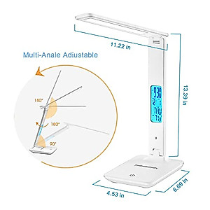 Desk Lamp LED Desk Light, Smart Features(Clock, Alarm, Date, Temperature)-Adjustable, Foldable Touch Table Lamp, 3 Levels of Dimmable Lighting - Suitable for Office, Bedroom, Study (TC25 White)
