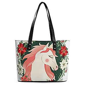 Womens Handbag Unicorn And Blossom Flowers Leather Tote Bag Top Handle Satchel Bags For Lady