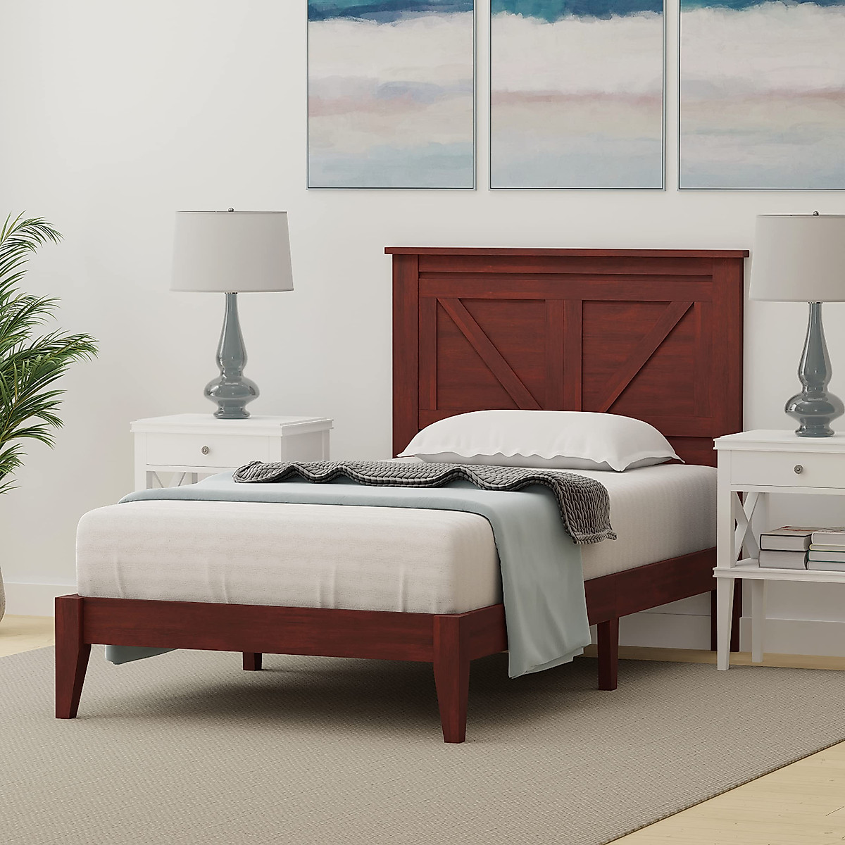 Glenwillow Home Farmhouse Solid Wood Platform Bed in Twin - Classic Cherry