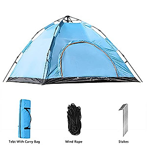 Qisan Family Camping Tent 3-4 Person Automatic Hydraulic Canopy Tent Easy to Set up and Package Windproof Backpacking Tent for Camping, Hiking, Outdoor Festivals, Car Trip Blue Color