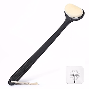 ZARCKER Long-Handled Shower Back Scrubber Brush, 17 Inch, Black, Deep Cleansing, Gentle Exfoliation