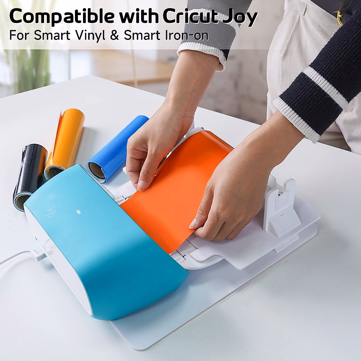 GO2CRAFT Vinyl Roll Holder for Cricut Joy, Multipurpose Clean Precise Cut Long Image of Smart Vinyl & Smart Iron-on, Ideal Vinyl Holder Tool for preventing Table Mess, DIY Crafts, Gifts