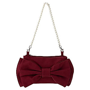 Anopo Bow Evening Clutch Purse Canvas Cell phone Shoulder Bag Pearl Handle Handbag for Women Girls Wedding Party Prom Red