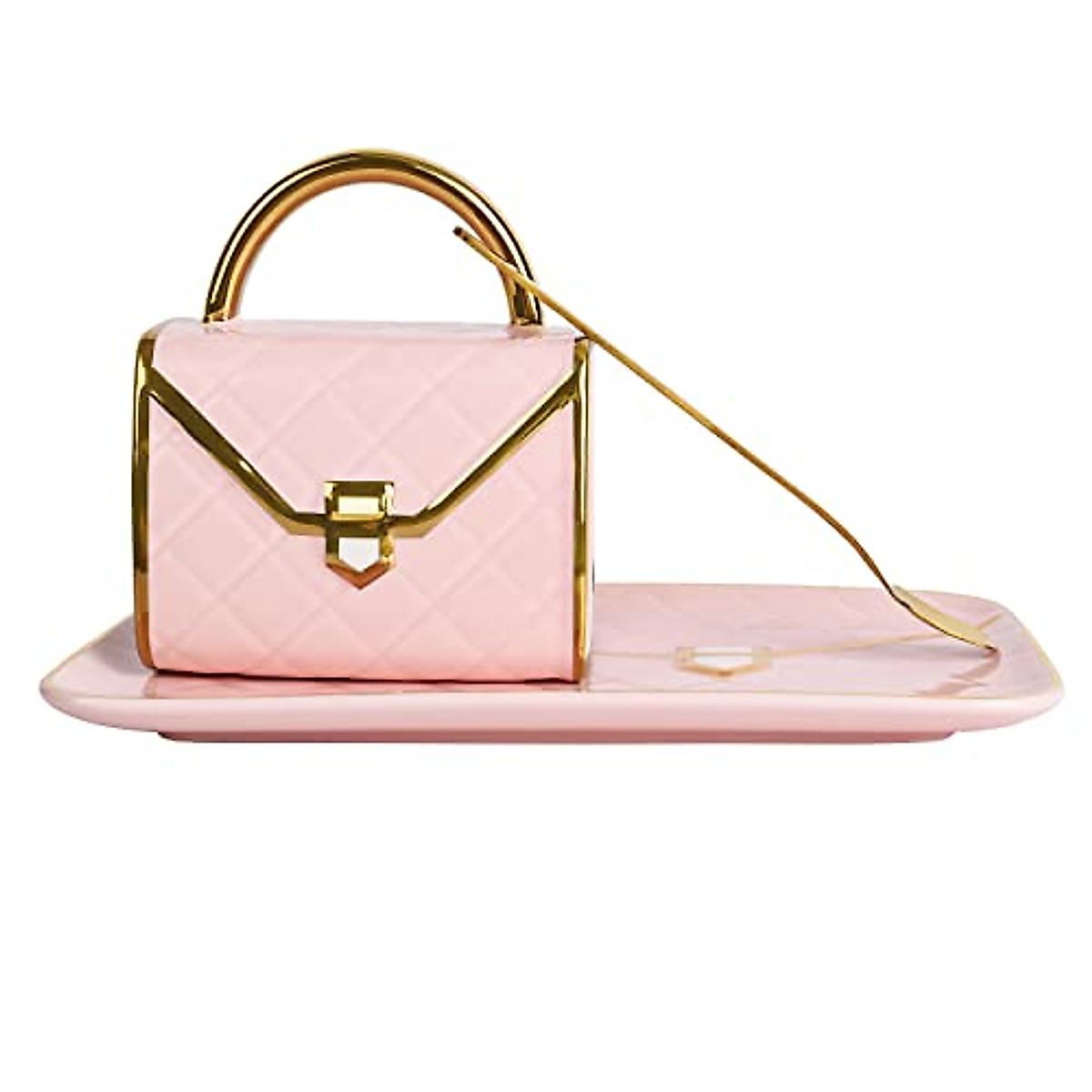 Koythin Ceramic Coffee Mug Saucer Set, Creative Cute Handbag Shaped Cup with Spoon and Saucer for Office and Home, 10 oz/300 ml for Tea Latte Milk (Peach Pink)