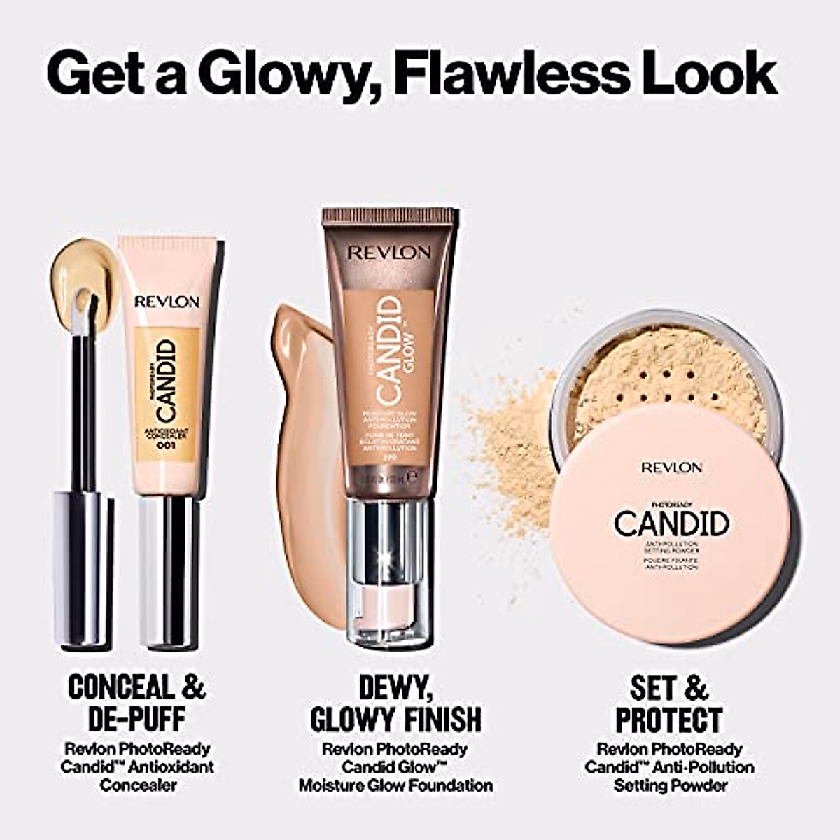 Revlon PhotoReady Candid Glow Moisture Glow Anti-Pollution Foundation with Vitamin E and Prickly Pear Oil, Anti-Blue Light Ingredients, without Parabens, Pthalates, and Fragrances, Medium Beige, 0.75 oz